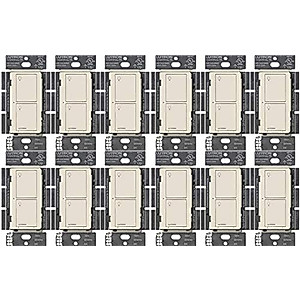 Lutron Caseta Smart Home Switch, Compatible with Alexa, Apple HomeKit, Google | 6-Amp, for Ceiling, Exhaust Fans, LED, Incandescent and Halogen Bulbs | PD-6ANS-LA | Light Almond 12-Pack, 12 Pack
