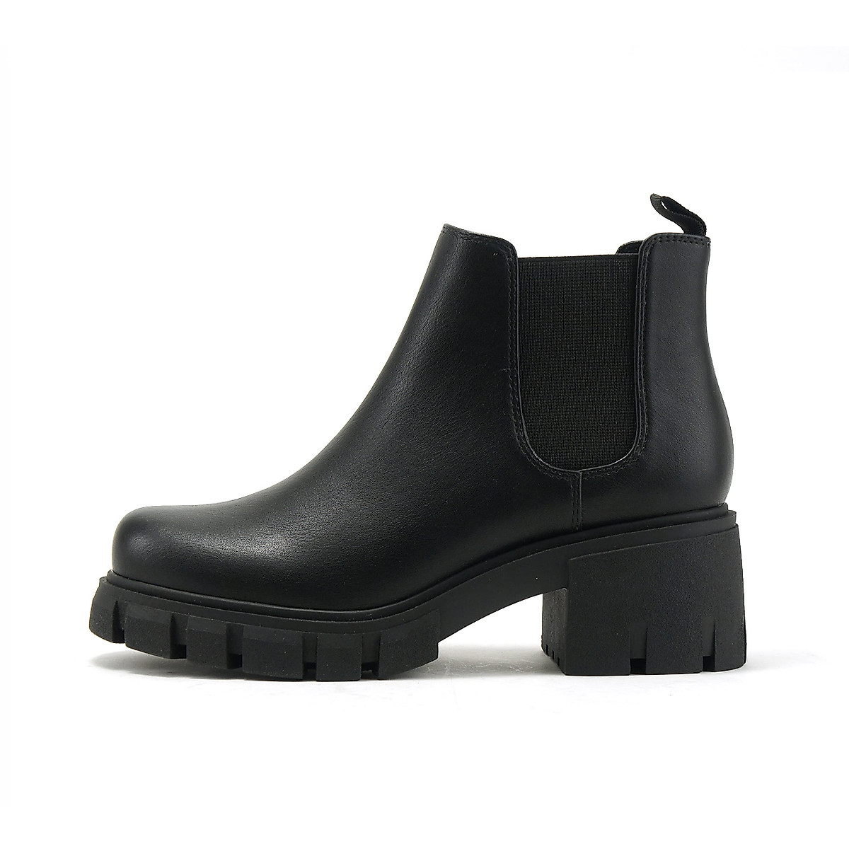 Soda PIONEER ~ Women Lug Sole Mid Heel Chelsea Fashion Ankle Bootie w/Double Elastic Gore (Black, numeric_7)