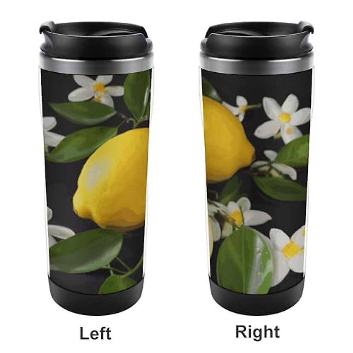 RTFGHJS 13oz Vacuum Insulated Stainless Steel Tumbler with Leakproof Lid Lemon And Flower 304 Stainless Steel Travel Mug Wide Mouth Coffee Cup for Hot & Cold Drinks (380ml)