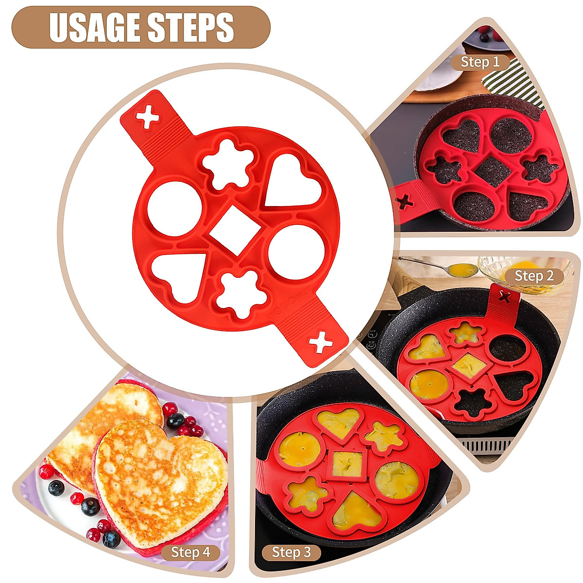 2 Pcs Silicone Pancake Molds,Reusable 7 Holes Flip And Cook Pancake Maker, Silicone Non-Stick Pancake Machine Egg Ring,For Making Fluffy Chicken Rolls And Art Cake