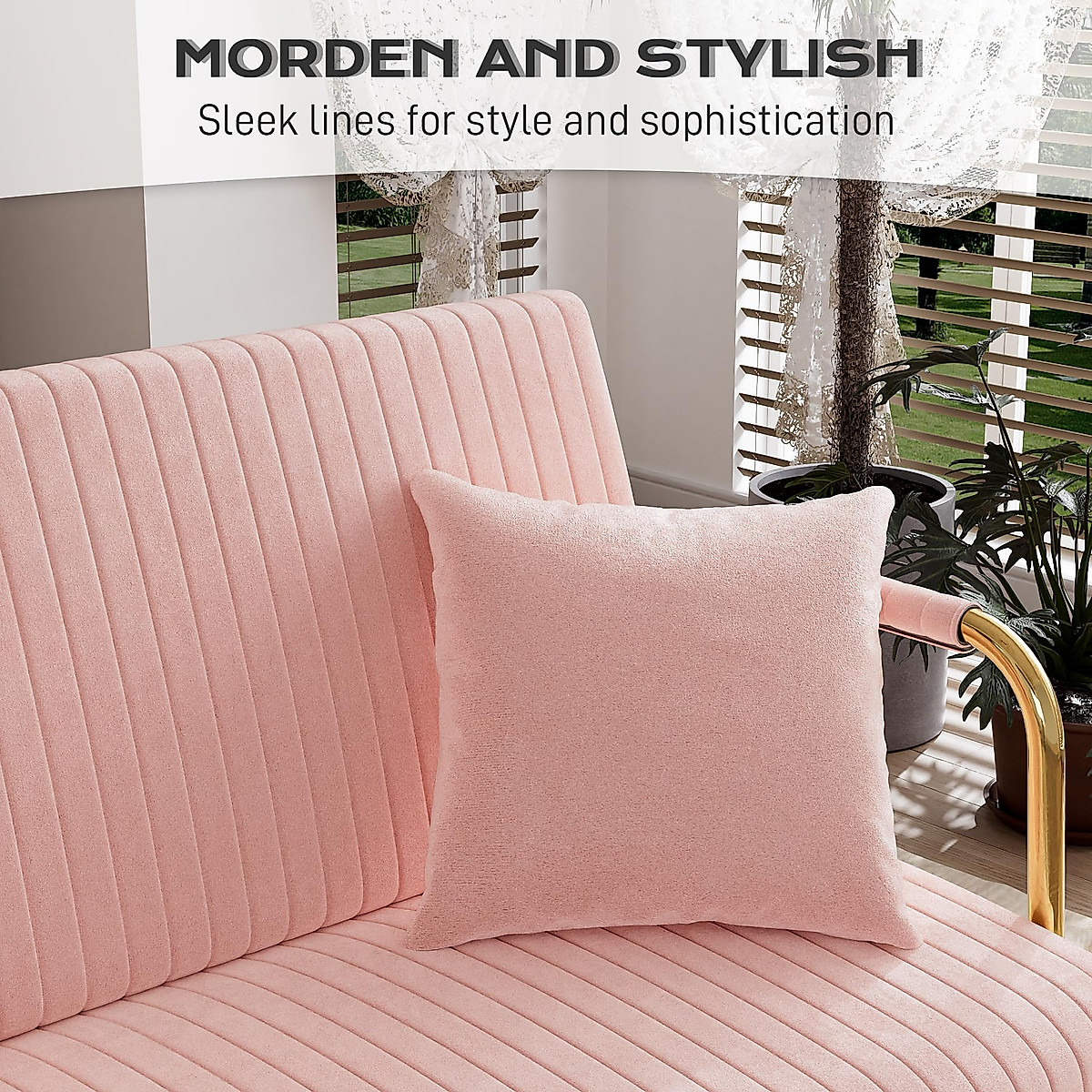 OUYESSIR Loveseat Small Sofa Couch, 59" Love Seat Settee 2 Seater Upholstered Sofa with 2 Pillows for Small Space Living Room Office Apartment (Pink, Velvet)