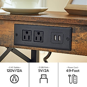 HOOBRO Nightstand with Charging Station, End Table with Drawer, USB Ports and Power Outlets, Farmhouse Nightstand Bedside Table for Bedroom, Space Saving, Rustic Brown BF128UBZ01G1