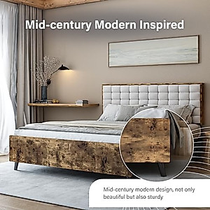 CHABUILDREARK Full Bed Frame, Wood Full Size Platform Bed Frame with Headboard, Metal Slats Support/Linen Fabric/Soft Upholstered Headboard/No Box Spring Needed/Easy Assembly