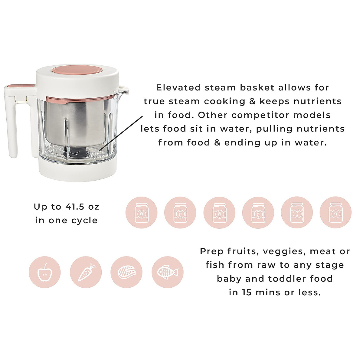BEABA Babycook Neo, Glass Baby Food Maker, Glass 4 in 1 Steam Cooker & Blender, Comes with Stainless Steel Basket and Reservoir, Cook at Home, 5.5 Cup Capacity (Cloud)