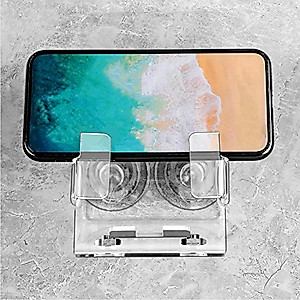 JZMYXA Bath&Shower Cell Phone Stand Holder-Handset Bracket-Suction Cup Bracket -Suction Cup Holder, Holder's Tray Mounted with Two Strong Suction Cups Suit for Most Cell Phones