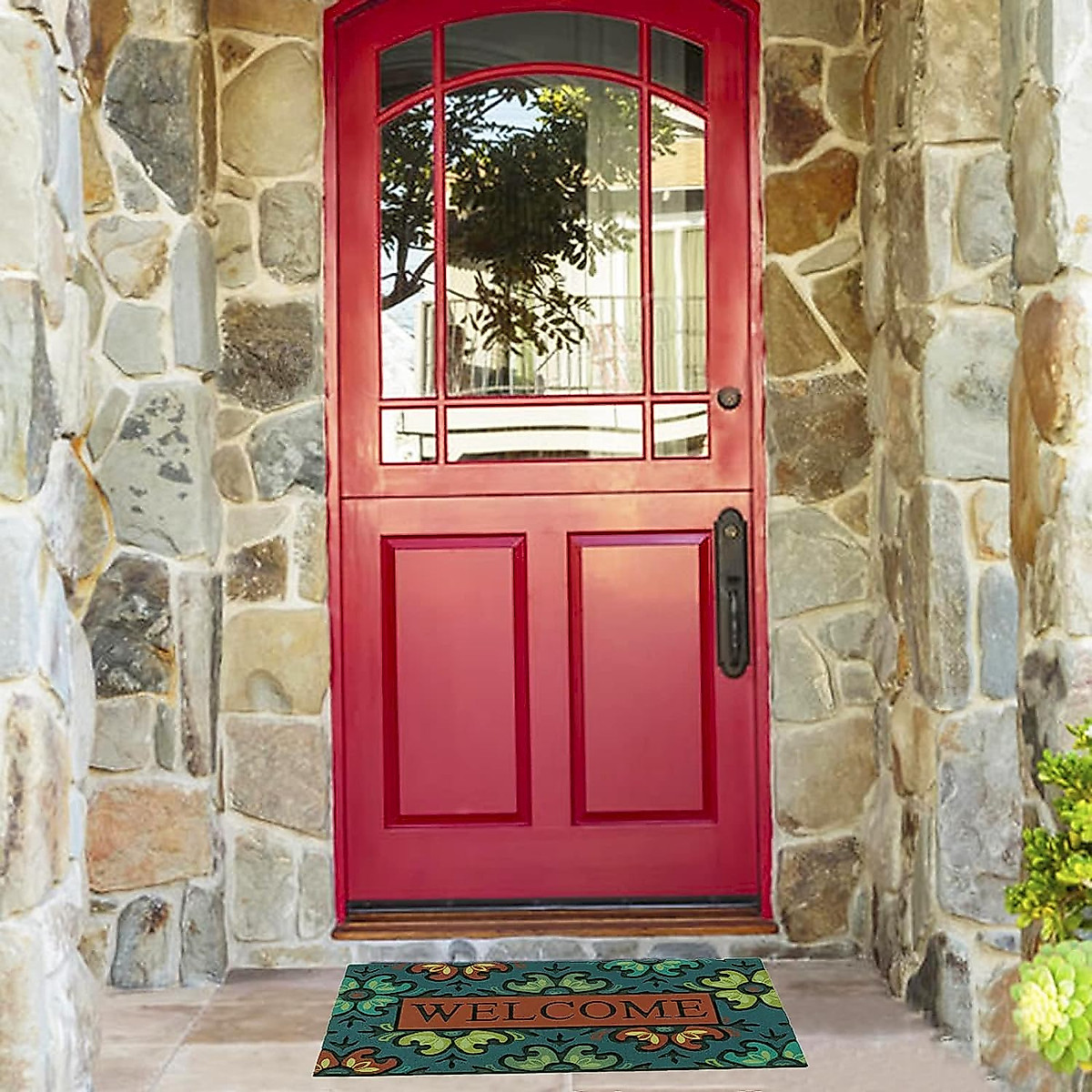 CHICHIC Door Mat Welcome Mat 18x 30 Inch Front Door Mat Outdoors for Home Entrance Outside Entry Way Doormat, Heavy Duty Non Slip Rubber Back Low Profile, Flower Welcome