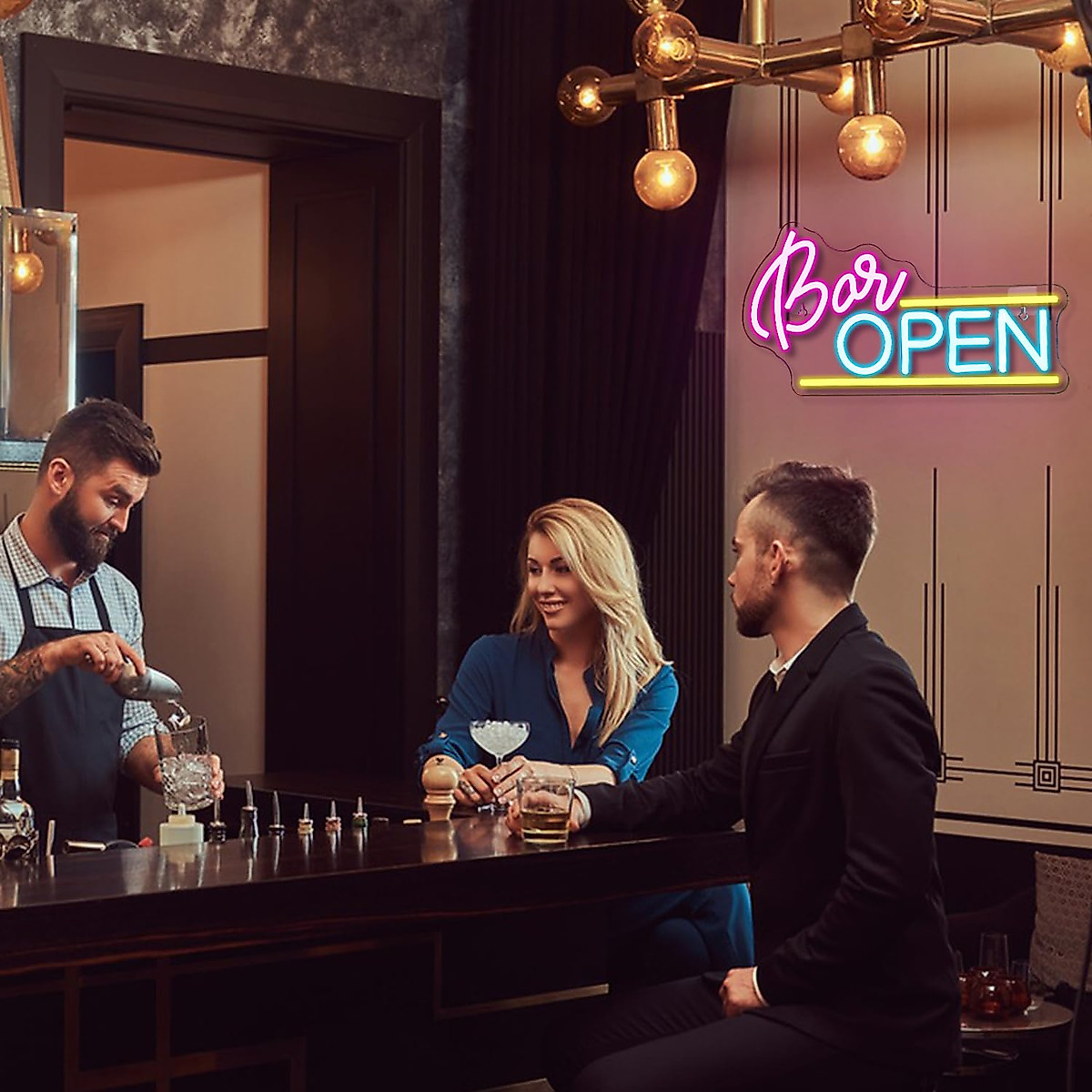 WX&YH Bar Open Neon Sign - Led Sign 10 Dimmable Open Neon Signs for Wall Decor, Open Bar Neon Lights Signs for Bar Business Window Pub Cafe Man Cave Club Restaurant Open Sign Decor Gifts