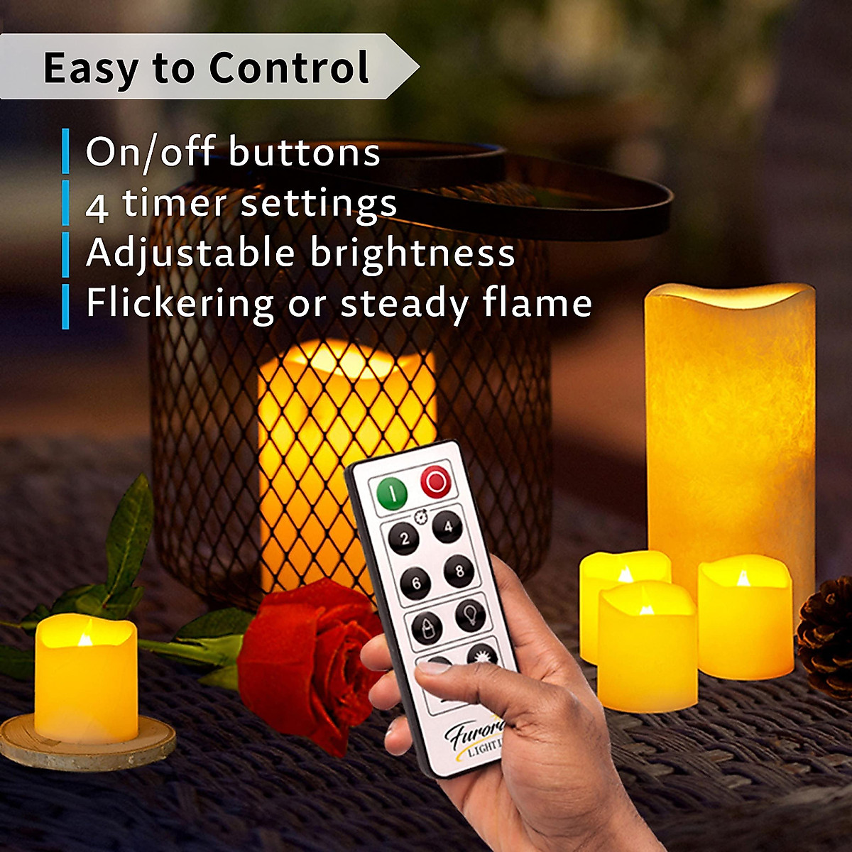 Furora LIGHTING Ivory Crystallized Real Wax Flickering Candles with Remote and Timer, 4 Pillars and 4 Votives Pack of 8 for Home Décor, Battery Included