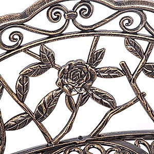 HGS Garden Bench Patio Benches Park Yard Outdoor Bench Furniture Cast Aluminum Rose Antique Metal Porch Path Bench Durable Lawn Bench, Bronze