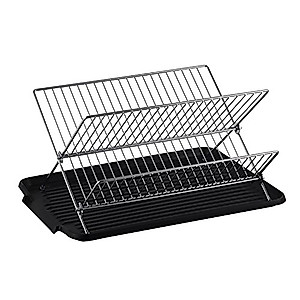 Neat-O Deluxe Chrome-Plated Steel Foldable X Shape 2-Tier Shelf Small Dish Drainers with Drainboard (BlackII)