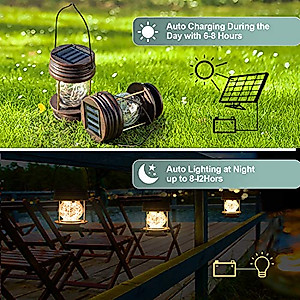 2 Pack Solar Lanterns Outdoor Waterproof Hanging Lights Decorative Solar Lantern Table Lamp Landscape Light Yard Garden Patio Warm White with Fairy LED Lights for Indoor Tabletop Desk