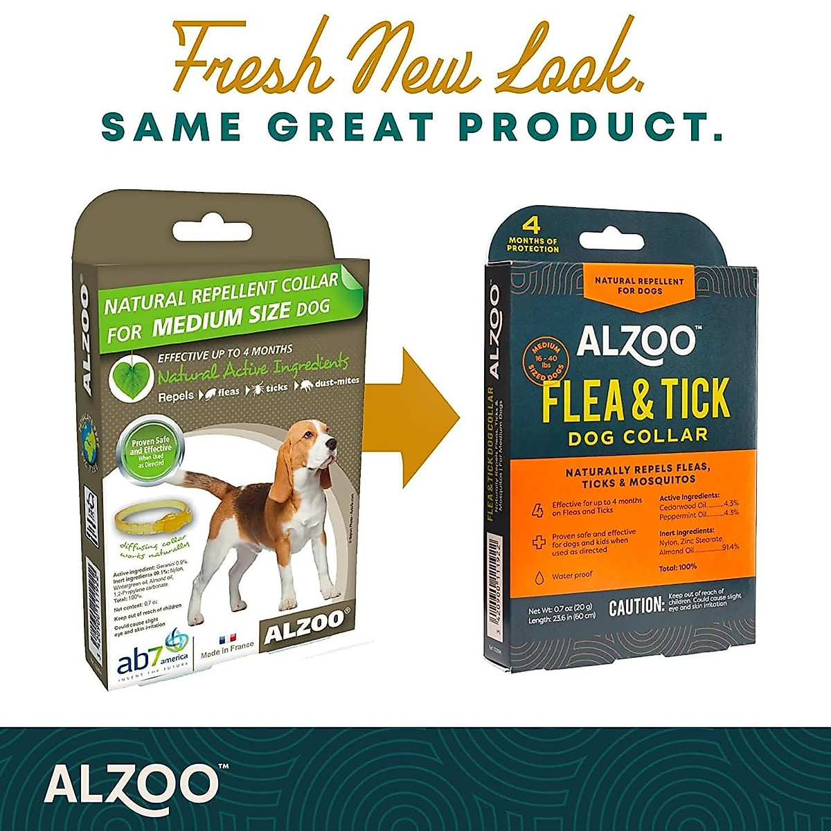 ALZOO Flea & Tick Dog Collar, Helps Repel Fleas, Ticks & Mosquitoes, 100% Plant-Based Active Ingredients, Phthalates and PVC Free, Up to 4 Months Protection, Medium-Sized Dogs: 16-40 lbs, Pack of 2