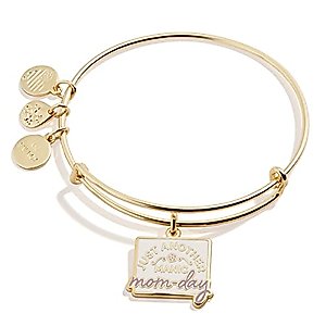 Alex and Ani Words are Powerful Expandable Wire Bangle Bracelet for Women, Manic Mom-Day Charm, Shiny Gold Finish, 2 to 3.5 in