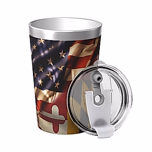 12oz Tumbler Combined Maryland And Usa Flag Stainless Steel Cup With Straw And Lid Spill Proof Bulk Double Wall Vacuum Reusable Water Tumblers For Cold Hot Drink