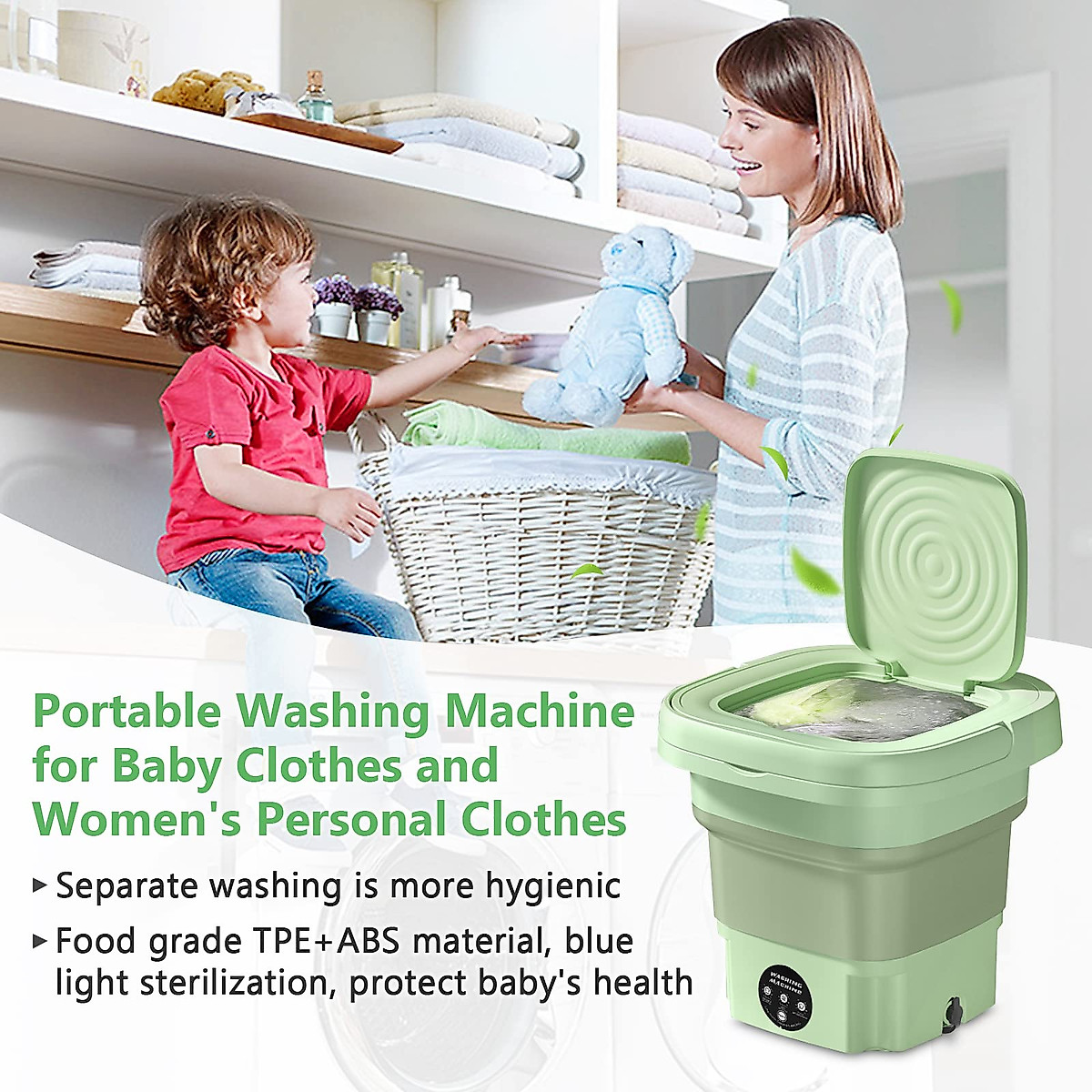 Portable Washing Machine for Apartments, Upgraded 8L Mini Folding Washing Machine Portable with Disinfection Function, Small Portable Washer Machine for Apartments, Dorm, Camping, RV, Travel Laundry