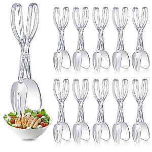 Tioncy Set of 12 Plastic Salad Scissor Tongs 11.2 Inches Plastic Tongs for Serving Reusable Food Salad Tongs for Serving Clear Serving Utensils Chef Cooking Kitchen Buffet Party Catering Supplies