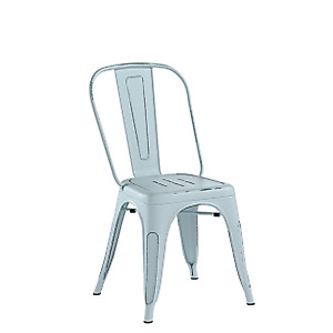 Furniwell Metal Dining Chairs Indoor Outdoor Use Stackable Tolix Industrial Metal Chairs Set of 4 for Kitchen, Dining Room, Bistro and Cafe (Distressed Blue)