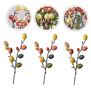 Artibetter 3pcs 5 Egg Decoration Easter Egg Vine Easter Eggs Decor Easter Party Favors Easter Vase Filler Spring Egg Stems Easter Picks with Pastel Easter Eggs Flower Shape Plant Basket Foam