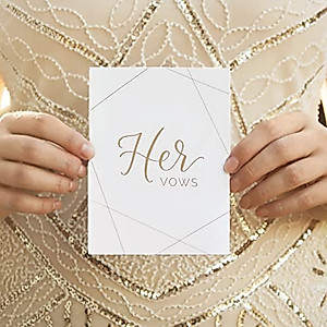 bloom daily planners Wedding Vow Books - His & Hers Unlined Keepsake Booklets for Bride and Groom (5.5" x 4.3") - Set of 2 - Gold Geometric