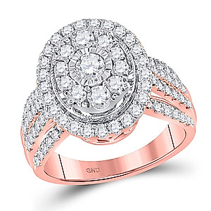 The Diamond Deal 14kt Rose Gold Round Diamond Oval Bridal Wedding Engagement Ring 1-1/2 Cttw