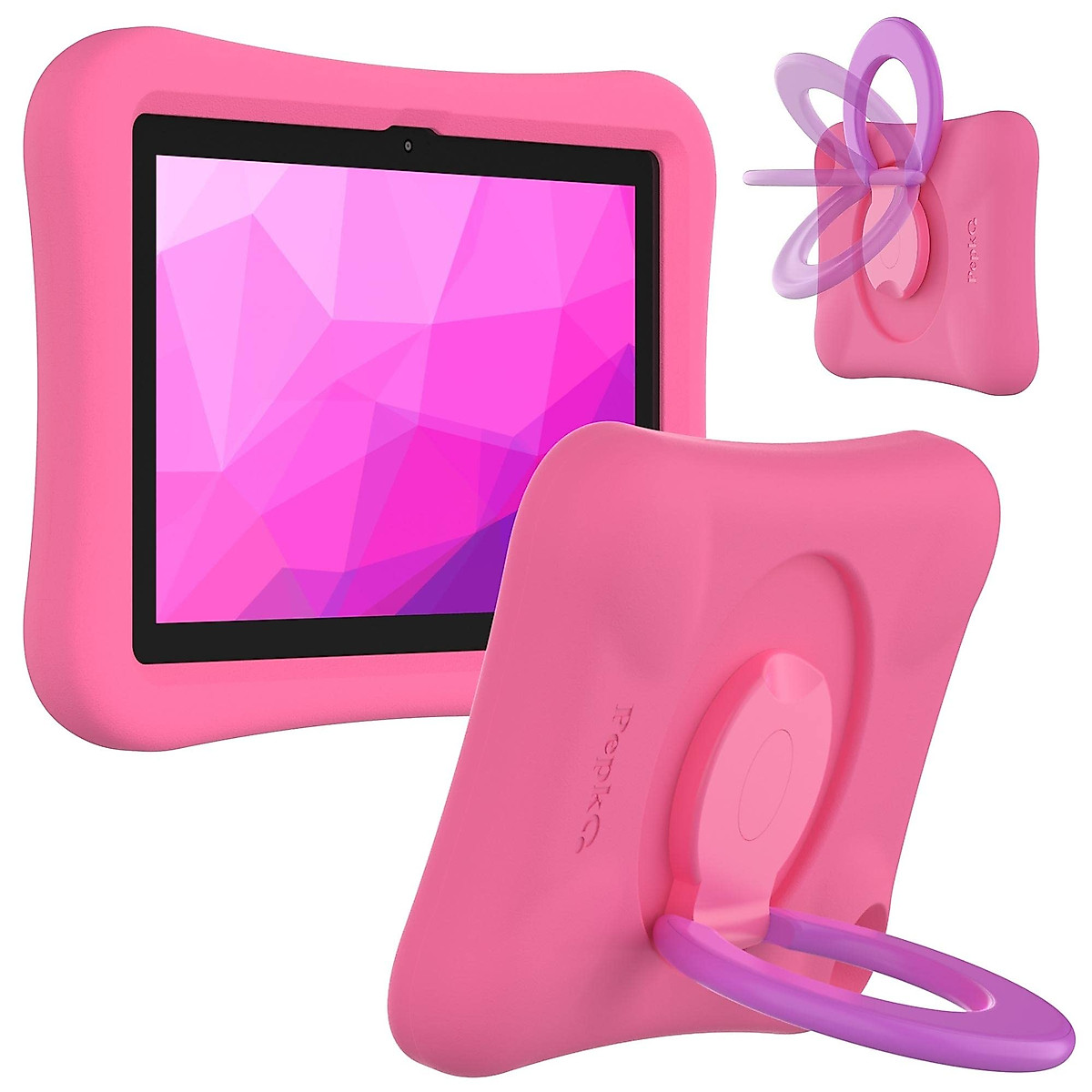 PEPKOO Kids Case for Fire HD 8 & HD 8 Plus Tablet, Light Weight Flexible Shockproof Cover with Foldable Handle Kickstand for Amazon Kindle Fire Tablet 10th Generation 2020, Pink Purple