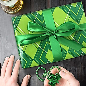 FANCY LAND 10 Sheets St.Patrick’s Day Wrapping Paper Sheets Shamrock Green Gift Wrap Folded Large Sheets 20 X 28 Gift Decoration