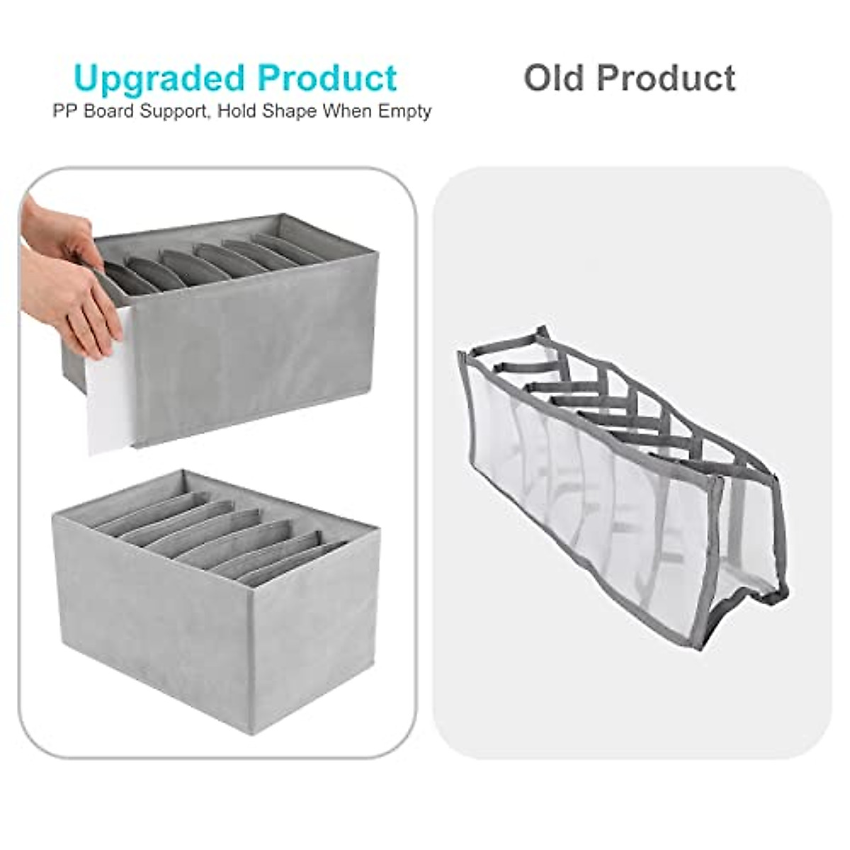 Coorganisers 3 Pack Jeans Wardrobe Clothes Organizer, Washable Clothes Organizer for Folded Clothes, Non-Woven Fabric Drawer Organizers for Clothing, 7 Grids Compartment Storage Box Clothing（Gray）