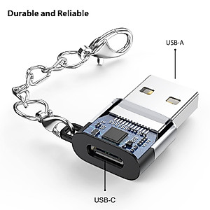 DteeDck USB C Female to USB Male Adapter 2 Pack, USB 2.0 (66W Charging & 480Mbps Data Transfer Sync) Converter with Keychain, USBC Type C Connector for Laptop Car Charger Headphone Computer Hub etc.