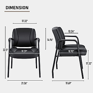Furniwell Office Guest Chair Wating Room Reception Chairs Set of 2, PU Leather Executive Desk Chair with Padded Armrests for Meeting Conference (Black)