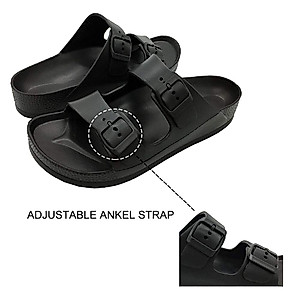 Luffymomo Adjustable Slip on Eva Double Buckle Slides for Mens (9 M US Black)