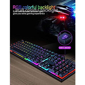 look see Backlight Keyboard with Optics Mouse Gaming Rainbow Multi-Color LED Backlit USB Interface Teclado Mechanical Feeling for PC, MAC,
