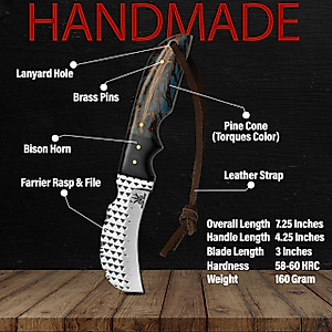 BE BREAK EDGE Handmade Steel Lineman’s Hawkbill knife with Leather sheath,Wire Skinning knife,Heavy Duty Utility knife, Fixed blade Full Tang Electrician knife for professional,(Bison Horn Handle)