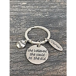 Infinity Collection Softball Keychain for Girls, Softball Accessories, Inspirational She Believe She Could, So She Did Charm, Softball Jewelry, Softball Stuff for Teens