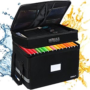 EOOUT Fireproof Document Box, 2 Layer File Organize Box, Portable Fireproof Waterproof Office Collapsible File Storage for Hanging Letter/Legal Size Folder/Certificate
