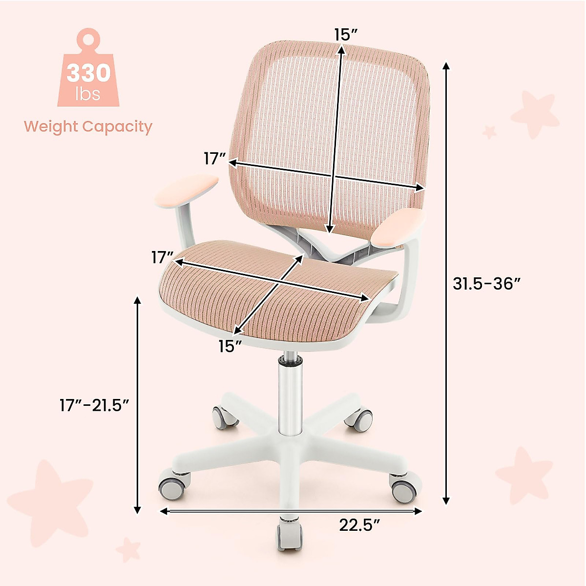 Costzon Kids Desk Chair, Height Adjustable Children Study Computer Chair with Armrests, Sit-Brake Casters, Swivel Mesh Task Chair for Boys Girls Teens Students, Kids Chair for Home, Office, School
