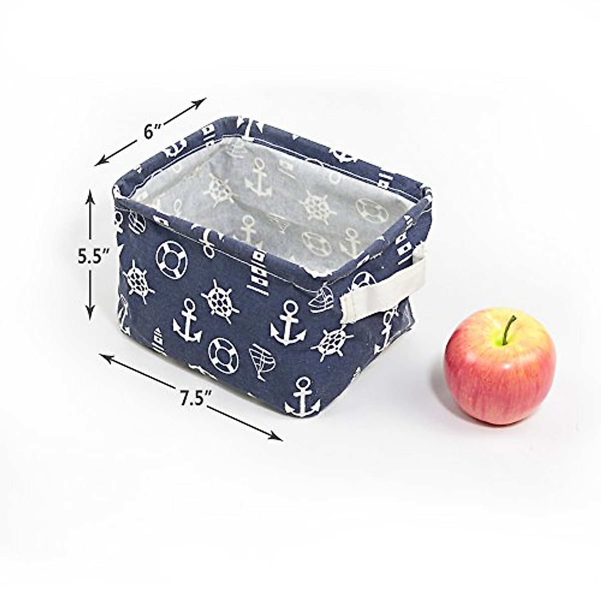 Orino Waterproof Nursery Nautical Fabric Small Storage Baskets Beach Anchor Theme Collapsible Portable Storage Bins with Handle for Cloth, Toys, Books, Sundries, Set of 3