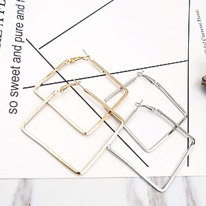 Yukhins Women Girls Stainless Steel Hoop Geometric Square Hook Simple Fashion Earrings（SquareGold）