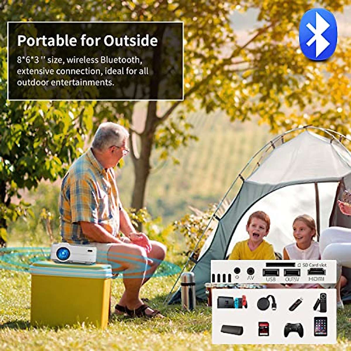 Mini Portable Projector WiFi Bluetooth 5500Lumen HD Smart TV Projector 200" Display,HDMI Audio USB Android Os Wxga Projectors Artwork Backyard Garden Movie Theater