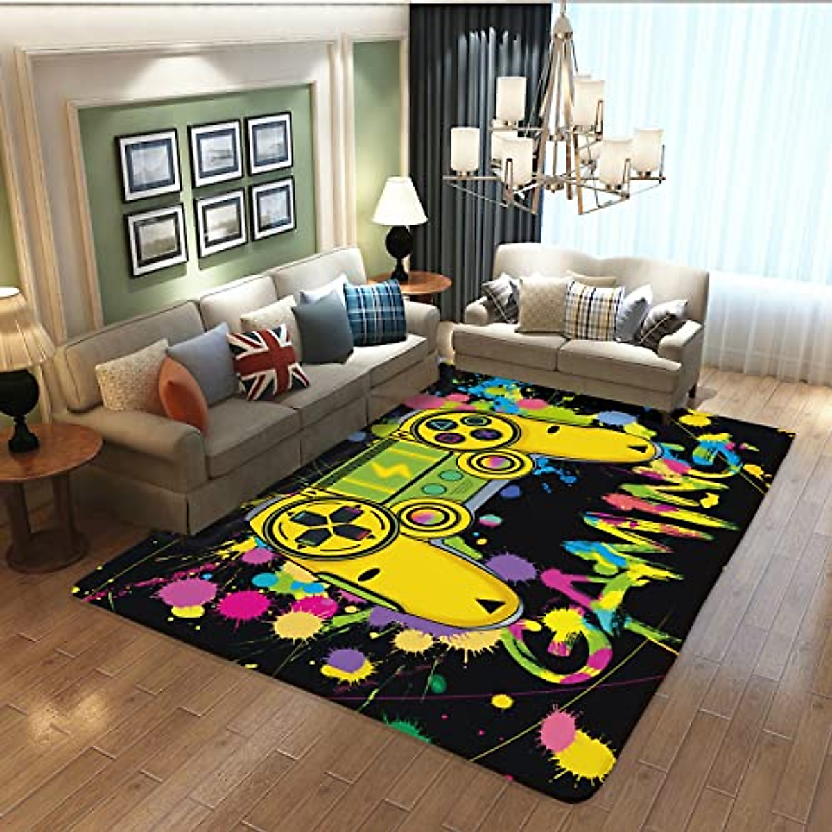 Gaming Room Decor Rug Gamer Rugs for Bedroom UV Reactive Blacklight ...