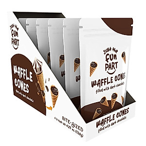 Just The Fun Part, Bite-Size Crispy Mini Waffle Cones with Premium Belgian Chocolate, Great for Snacks, Dessert, Grab & Go - Kosher, Dark Chocolate (Pack of 6)