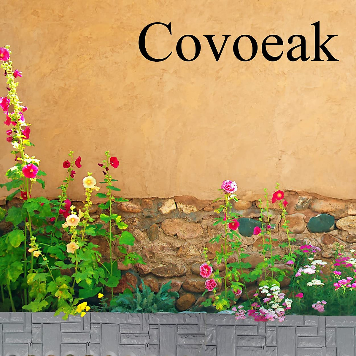 Covoeak Garden Edging Flower Border Fence Plastic Imitation Stone Brick for Decorative Outdoor Lawn Patio Courtyard (6 Pack, Gray)