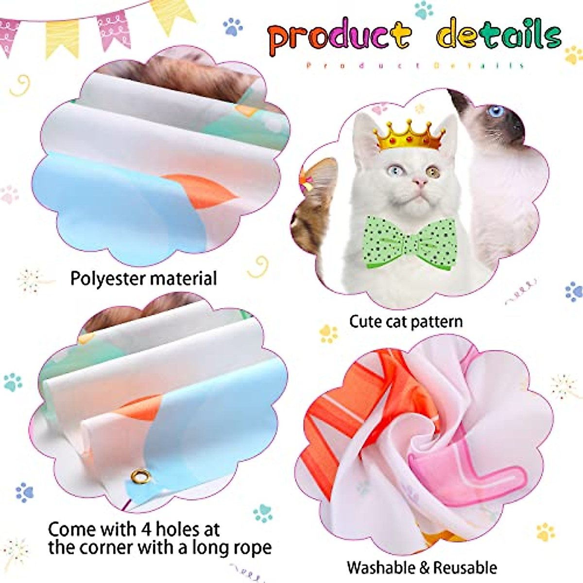 Cat Happy Birthday Backdrop Meow Kitten Photography Background Cat Birthday Party Supplies Cat Party Decorations Photo Backdrop for Pets Cat Owner Children Kids Cat Theme Birthday Party