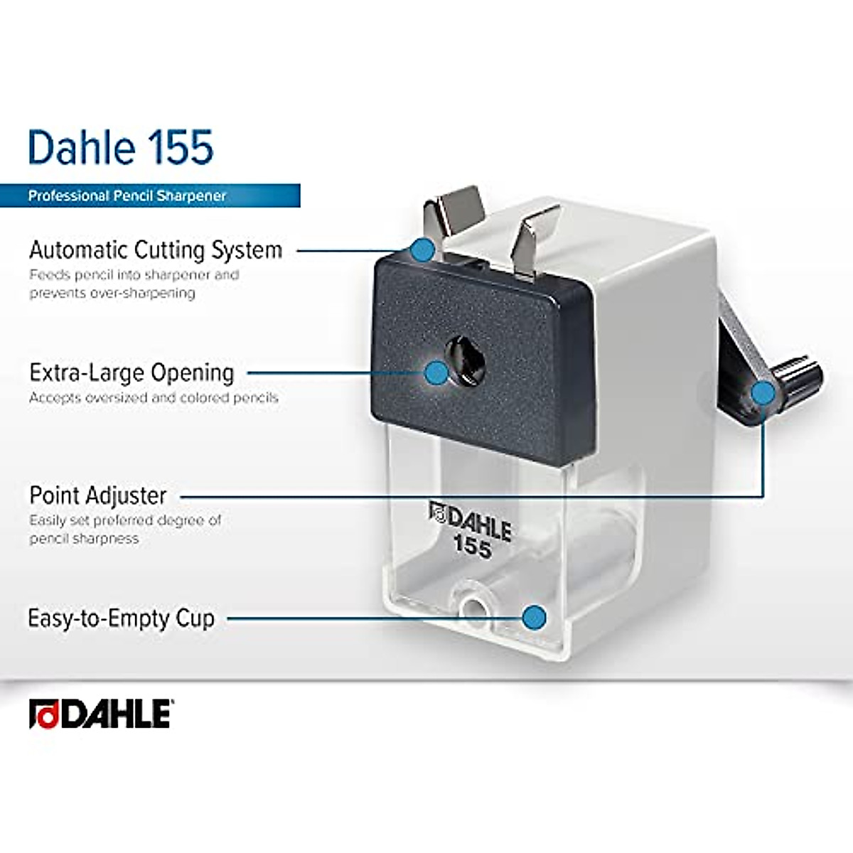 Dahle 155 Professional Pencil Sharpener w/Point Adjuster & Automatic Cutting System, Accepts Graphite & Oversized Artist Pencils