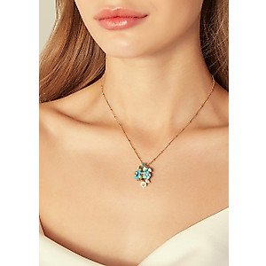 Anthia Jewelry Womens 925 Sterling Silver Cute Floral Flowers Classy Sparky Bling Cubic Zirconia Dainty Fashion Statement Lovely Elegant Accessory Hanging Pendant Choker Necklace, Turquoise Blue