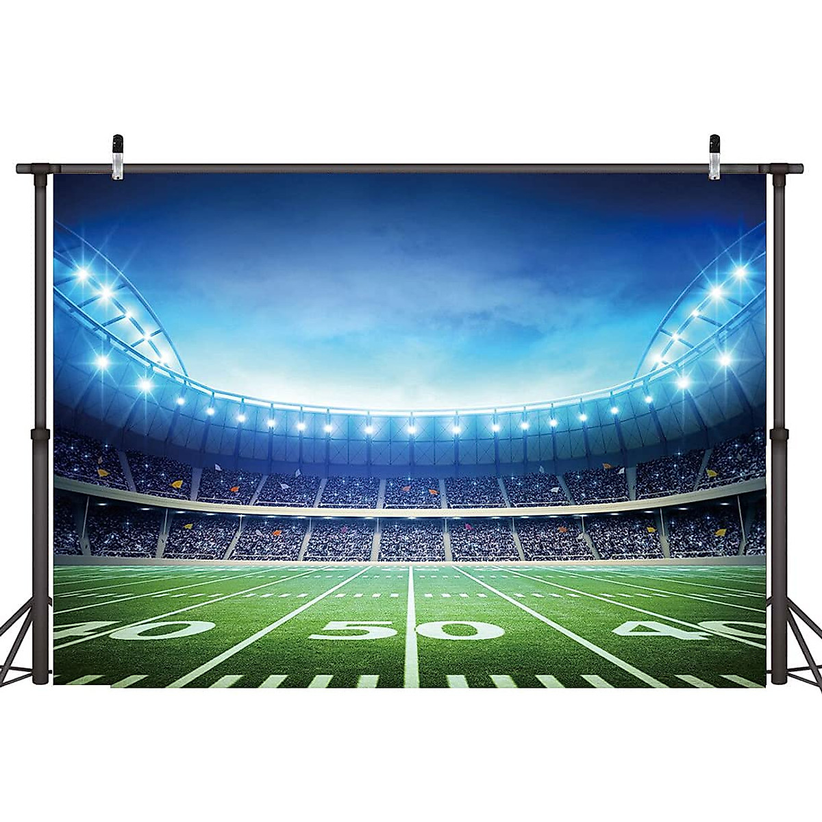 LYWYGG 7X5FT Super Bowl Backdrop Football Field Backdrop Photography Props Auditorium Light Themed Bowl Night Spotlight Decorations Photo Studio Props CP-306