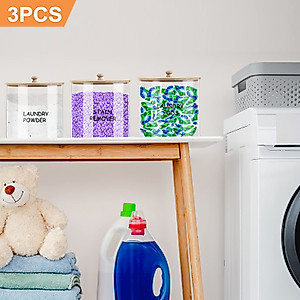 Large Capacity Laundry Room Organization Jars, 3 Pcs Acrylic Laundry Detergent Container with 2 Scoops & Labels, Clear Laundry Jars for Powder, Dryer balls, Pods,Scent Boosters, Laundry Room Storage