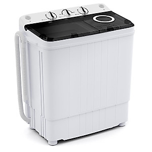 Giantex Portable Washing Machine, 17.6lbs Compact Washer Spinner Combo with Pump Drain, Twin Tub 11lbs Wash & 6.6lbs Spin, Lavadoras Portatiles for Apartment RV Dorm College (White & Black)