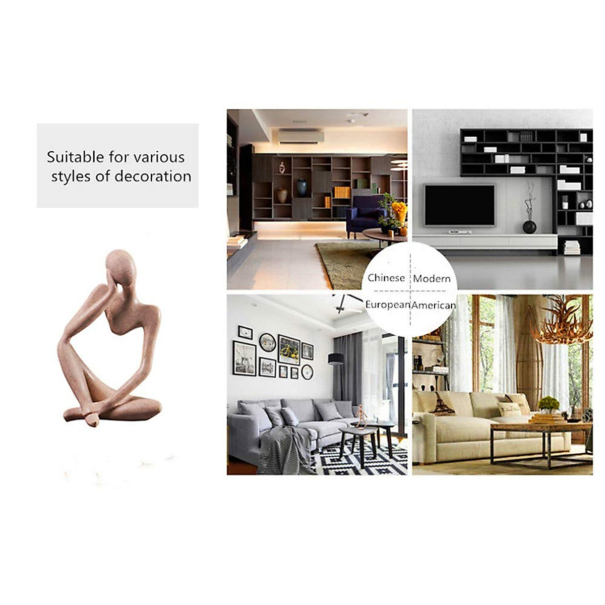 NEWQZ Thinker Figurine Resin Sculpture Statue Collectible Craft Art Handcrafted for Desktop Decor(Smooth)