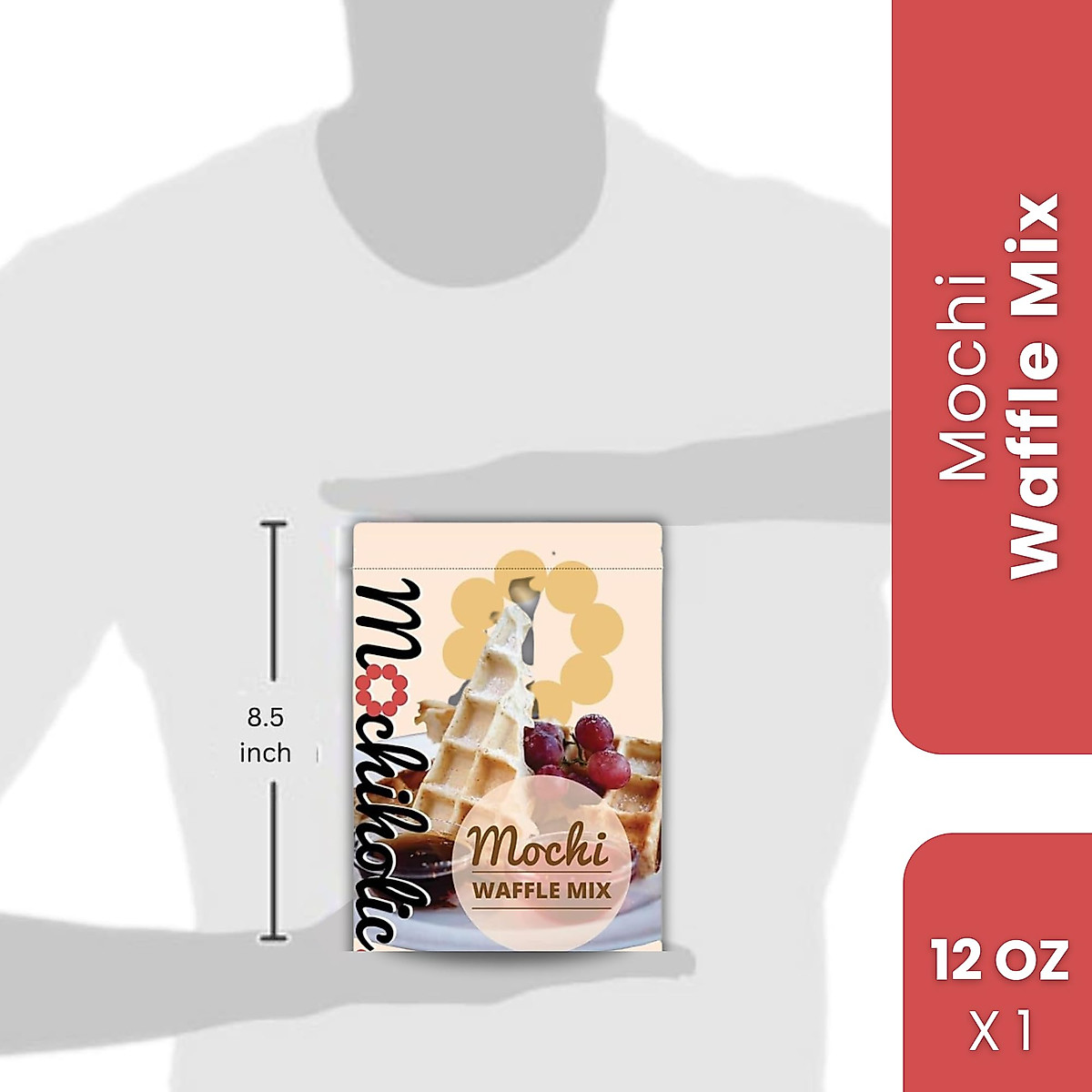 Mochi Waffle Mix Original Recipe - Rice Flour, Low Calories and Sugar - Essential Nutrients - 12 oz Healthy Daily Snacks by Mochiholic (Pack of 1)