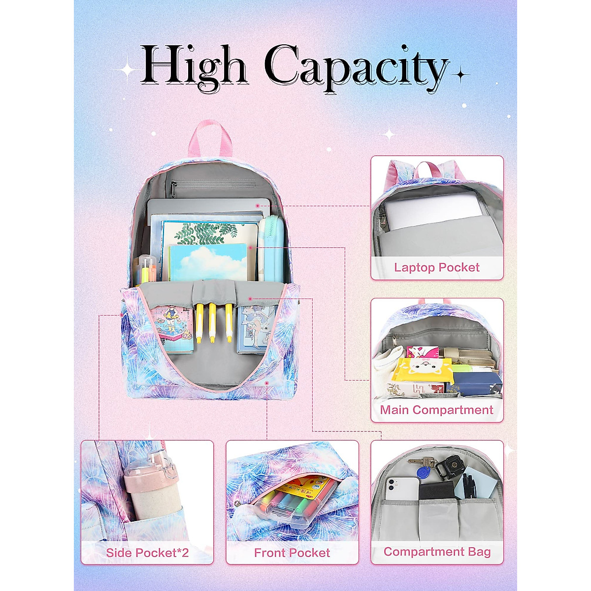 Tpeohan Girls College Backpack Waterproof Cute Backpacks for School Girl Book Bag Colorful